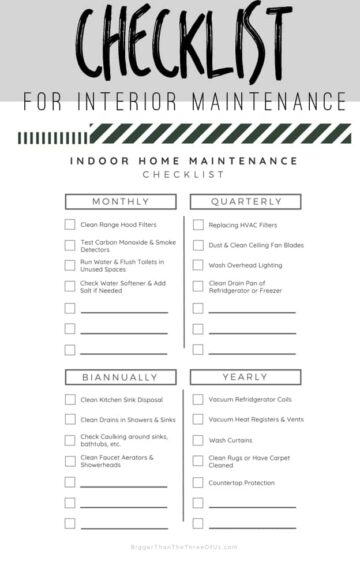 Interior Home Maintenance Checklist - Bigger Than the Three of Us